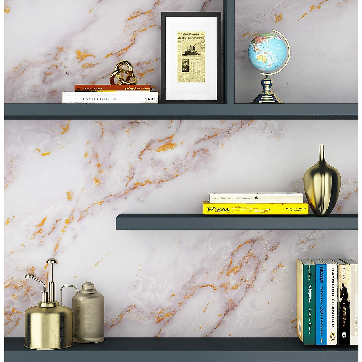 Livelynine Gold Marble Contact Paper Peel and Stick Countertops for Kitchen Table Desk Counter Top Covers Self Adhesive Wallpaper for Bathroom Sink Removable Waterproof 15.8x78.8 Inch