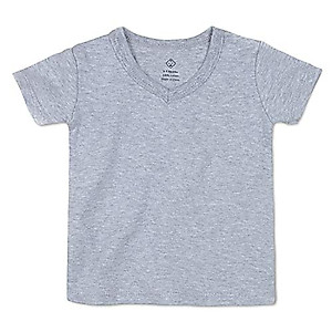 OPAWO Unisex Infant Baby Cotton V-Neck T-Shirts Toddler Short Sleeve Blank Tees Shirts 3 Pack for Boys Girls 6-24 Months(Black/White/Gray,12-18 Months)
