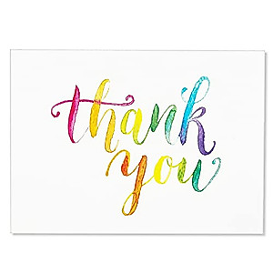 Sustainable Greetings 120-Pack Rainbow Thank You Cards with Envelopes, Bulk Colorful Thank You Note Set, Blank Inside for Business, Wedding, Graduation, Bridal and Baby Shower (4x5 in)
