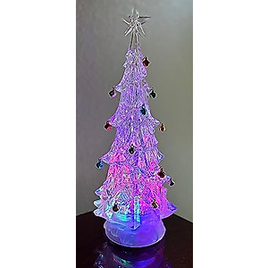 Christmas Snow Globe Water Lantern - Decorated Christmas Tree Water Lantern with Swirling Snow and Jingle Bell Ornaments, 13 Inches High x 4 Inches Wide, Battery Operated
