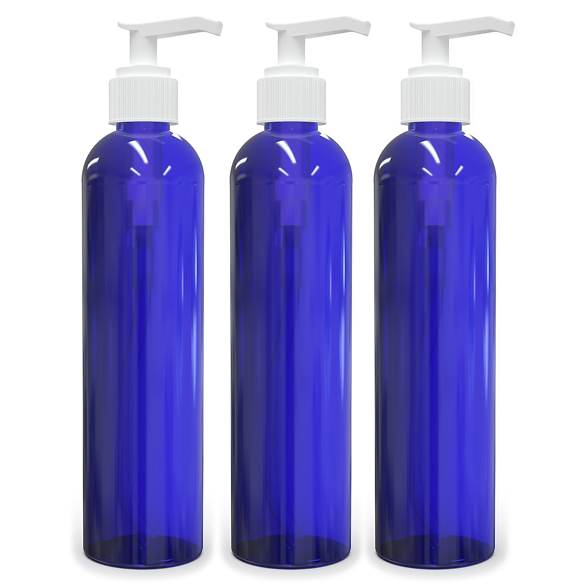 BRIGHTFROM Empty Lotion Pump Bottles, 8 Oz BPA-Free Refillable Plastic Containers, PETE1 Cobalt-Blue, Great for - Soap, Shampoo, Lotions, Liquid Body Soap, Creams and Massage Oil's (Pack of 3)