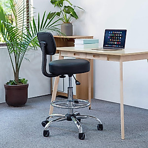 KLASIKA Drafting Swivel Chair with Back Support and Adjustable Footrest Rolling Stool, Multi-Purpose Office Desk Chair for Bar Kitchen Shop, Black