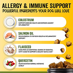 ZooChews Allergy Support Treats - Dog Allergy Relief Chews with Omega 3 Colostrum, Biotin - Supports Skin and Coat for Dogs and Seasonal Allergies - Dog Vitamins for Immune Support (Duck, 180 Chews)