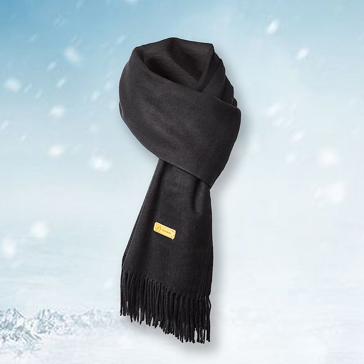 Pengzitou Cashmere Scarf For Womens Mens Super Soft Fashion Long Tassel Blue Scarf（80.7X25.6 In (Black 1)