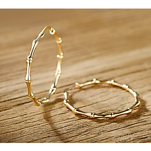 Gold Bamboo Hoop Earrings for Women | Barzel 18k Gold Plated Bamboo Earrings For Women (Gold)