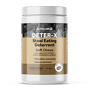 Nutriline Labs Deter-X Dog Poop Eating Deterrent - Chew Treats for Poo Eating Prevention - Yucca, Parsley, Chamomile, Digestive Enzymes, Prebiotics, Probiotics for Dogs - Puppy & Dog Stuff - 60 Bites