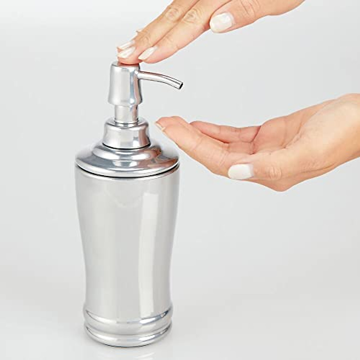 mDesign Metal Bathroom Vanity Countertop Accessory Set - Includes Refillable Soap Dispenser, Divided Toothbrush Stand, Tumbler Rinsing Cup, Vivi Collection, Set of 3, Chrome