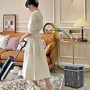 Weniii Trash Can Touchless Motion Sensor Garbage Touch Free Automatic Kitchen with Lid for Bathroom Office Smart Home Electric Cans Plastic Black Stamping Pattern Look Bin 3.5Gallon