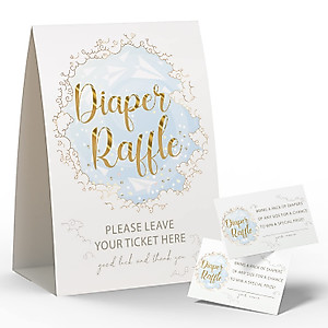 Diaper Raffle Tickets for Baby Shower Sign，Baby Shower Invitations with Diaper Raffle Cards - Baby Shower Games for Boy(1 Sign with 50 Raffle Tickets) Toctose004