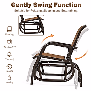 S AFSTAR Outdoor Patio Glider Chairs Set of 2, Porch Glider Swing with Breathable Mesh Fabric and Sturdy Steel Frame, Load Capacity 330LBS, Single Glider Chair for Outside Garden Backyard (Brown)