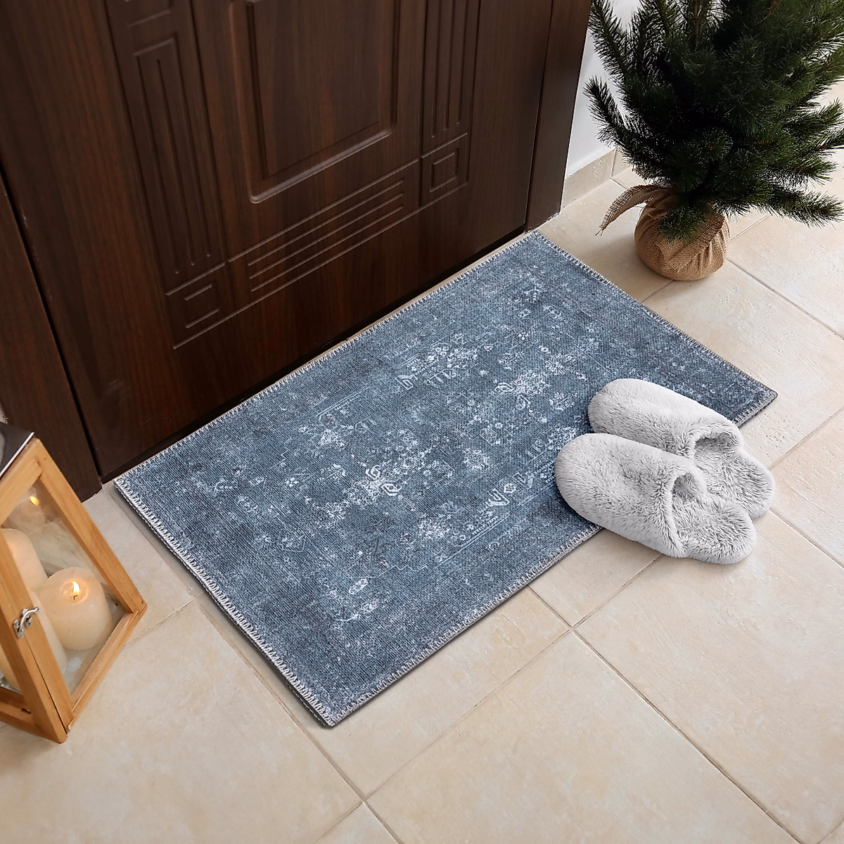 RugOver Machine Washable Area Rug, Pet-Friendly and Non-Slip Indoor Carpet for Kitchen, Bathroom, Living Room, Home Floor Decoration (Spruce/Stone, 2' x 3')