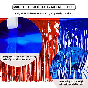 4th of July Decorations 4 Pack Tinsel Foil Fringe Garland Curtains Streamers Hanging Red White Blue Fringe Backdrop Banner for Parade Floats Decorations 4th of July America Patriotic Day Memorial Day