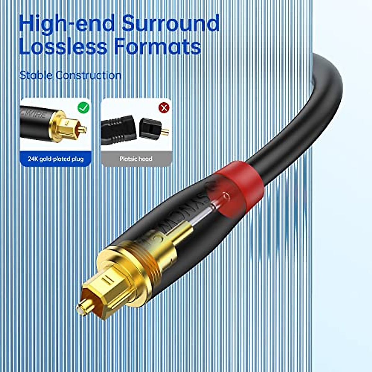 Digital Optical Audio Cable Toslink Cable - [24K Gold-Plated, Ultra-Durable] [S] Syncwire Fiber Optic Male to Male Cord for Home Theater, Sound Bar, TV, PS4, Xbox, Playstation & More – 5.9ft