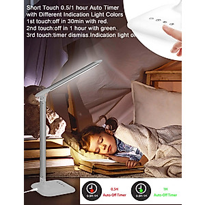 LED Desk Lamp for Home Office - Dimmable, Eye-Caring Reading Table Lamp, 5 Lighting Modes 10 Brightness Levels, Touch Control, 30/60 min Auto Timer