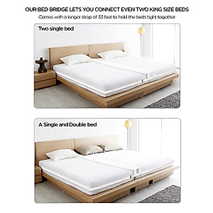 flybold Bed Bridge Twin to King Bed Converter Kit - Bed Gap Filler for Adjustable Bed 9" - Wide Mattress Wedge Connector with Two End Loops and Storage Bag for Travel Kids - Family Guests Stayovers