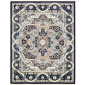 Unique Loom Narenj Collection Classic Traditional Medallion Textured Design Area Rug, 8 x 10 ft, Navy Blue/Blue