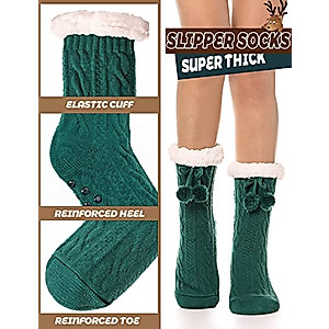Anlisim Women Slipper Socks Fluffy Fuzzy Cabin Cozy Winter Warm Comfy Soft Fleece Thick Home Stocking Stuffers with Grips Non Skid Gift Socks（Ball (Green)）