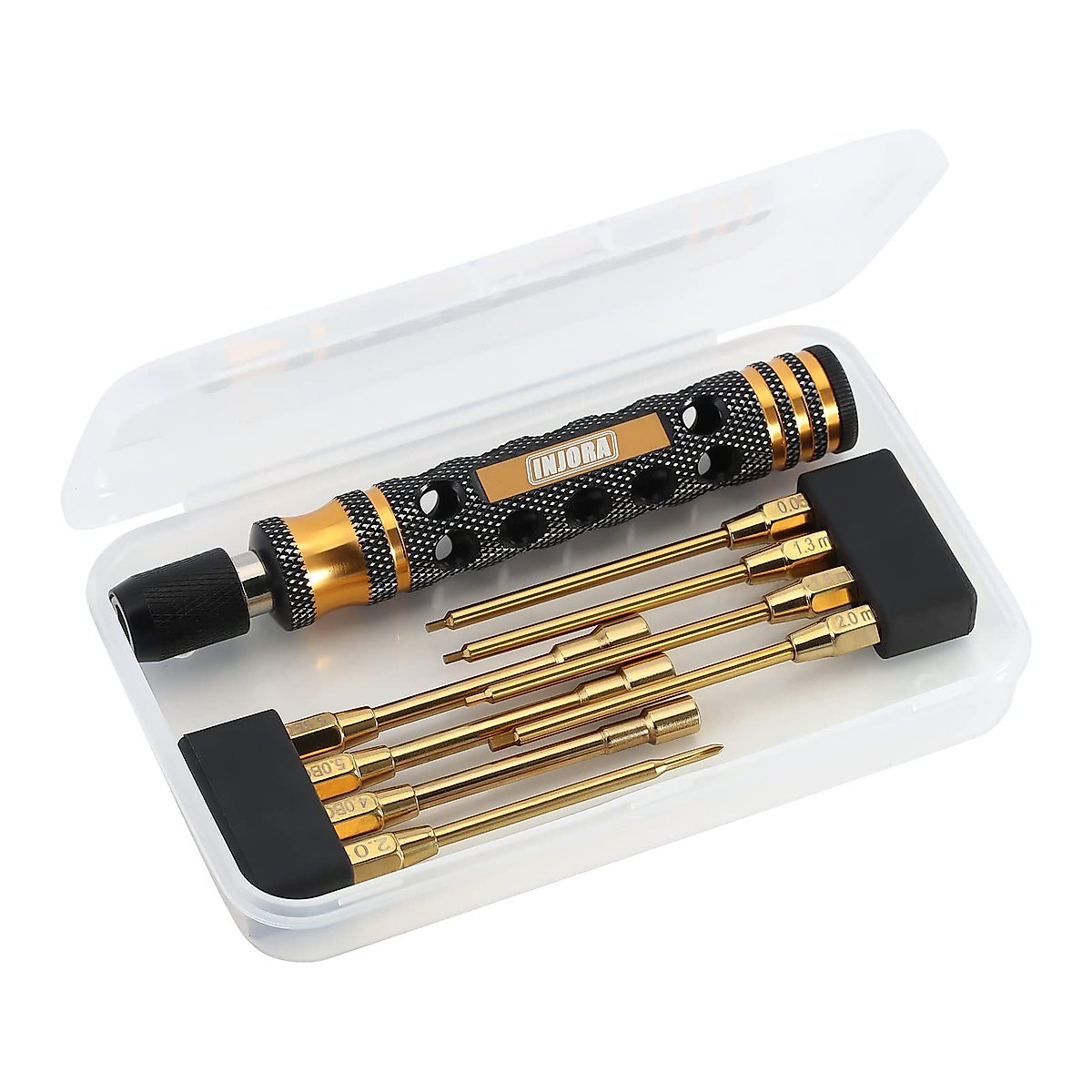INJORA 8 in 1 RC Hex Screwdriver Nut Driver & Phillips Screwdriver Tool Set, 1/4" Drive Hex Bit Set, RC Car Tools Kit, Allen Wrenches For 1/18 1/24 RC Mini Crawler Car Axial SCX24 AX24 FMS FCX24 TRX4M