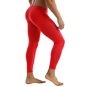 Kvysinly Men's Thermal Underwear Pants Bulge Pouch Sleep Bottom Loungewear Long Johns Leggings Red Medium