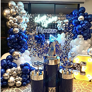 152Pcs Blue Balloon Garland Arch Kit, Royal Navy Blue and Metallic Silver Balloons in different Sizes for Boy Birthday Baby Shower Graduation Party Decoration