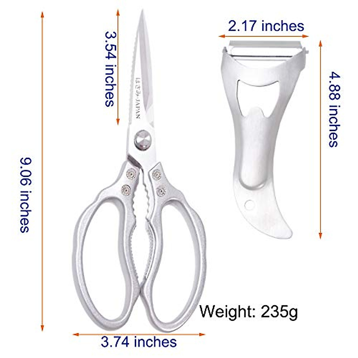 KISTARCH 9Inch SK5 Kitchen Shears,HeavyDuty Poultry Scissors forChicken,Fish,Meat,Vegetables,BBQ Multi-Function Vegetable Peeler with Beer Open and Potato-Eye Remover for Potatoes,Apples,Carrots,Fruit