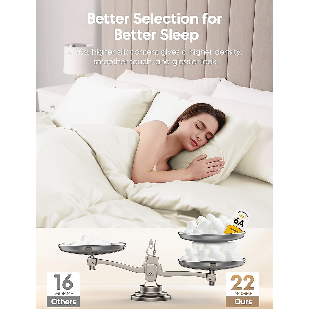 100% Pure Mulberry Silk Pillowcase for Hair & Skin - 22 Momme 6A High-Grade Fibers - Anti-Aging, Anti-Sleep Crease, Cooling Satin Pillowcases with Hidden Zipper, Best Gift Idea (Standard 20x26 Inches)