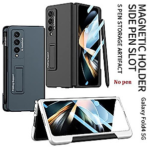 EAXER Compatible with Samsung Z Fold 4 5G Case, Built in Screen Protector, Magnetic Full Protection Matte Stand Case S Pen Slot for Samsung Galaxy Z Fold 4 (Gold)