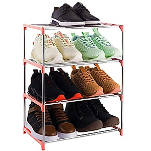 Xerhnan 4-Tier Stackable Small Shoe Rack Pink and 4-Tier Slim Storage Cart Narrow Shelving White