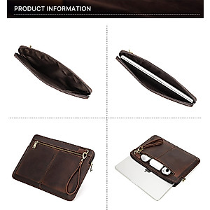 CataPurus Top Grain Leather 14.2" Laptop Case Bag, Zip Pockets Design, Compatible with MacBook Air 13" M2 A2681 M1 A2337 A2179 A1932/Pro 13" M2 M1 A2338 A2251 A2289 A2159 A1989 A1706, Coffee 14.2 Inch