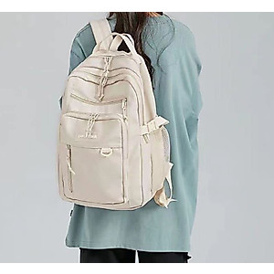 Large Capacity Travel Aesthetic Laptop bag for Men Women college student Backpack computer casual day pack (Cream)