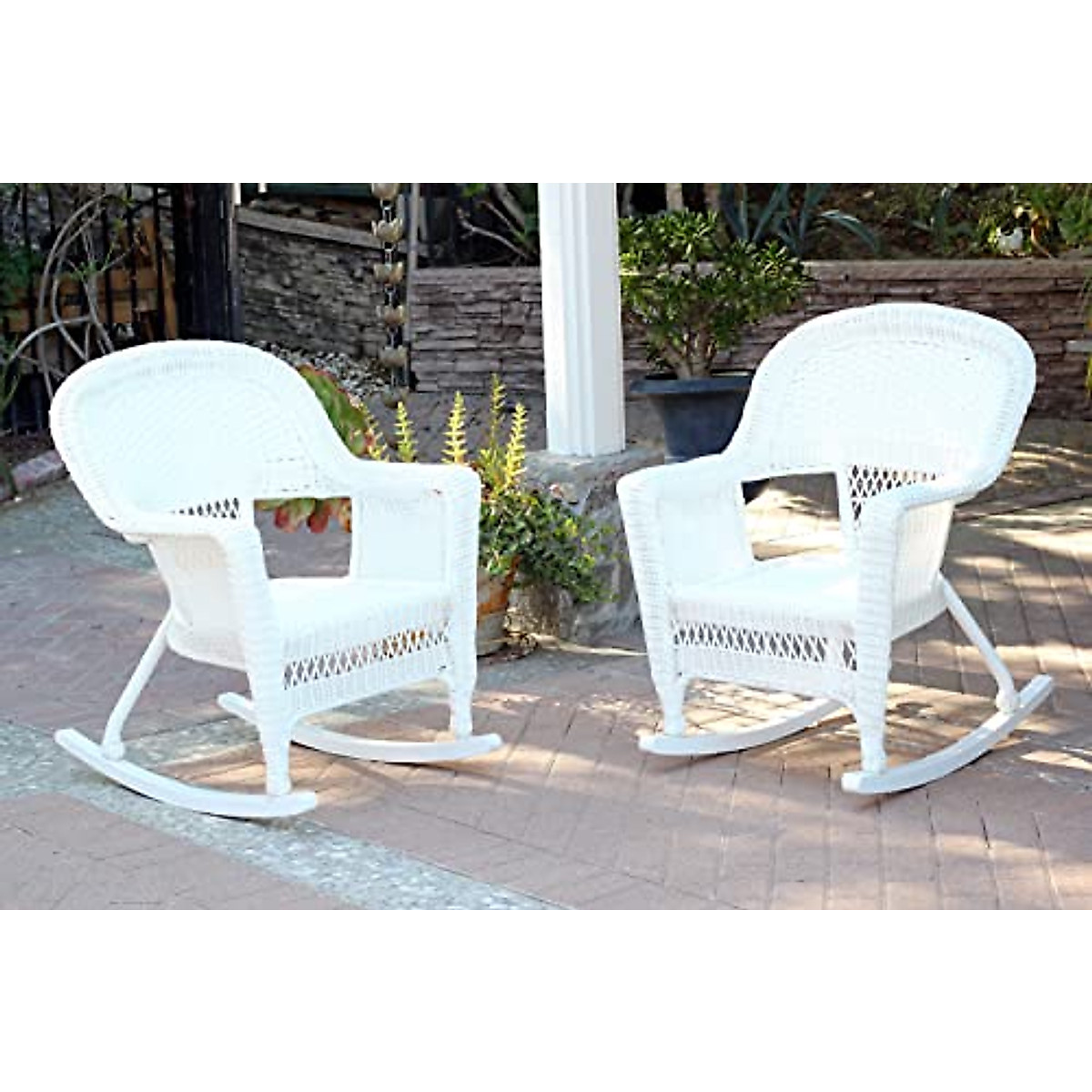 Jeco , Set of 2 Wicker Rocker Chairs, White