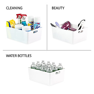 Isaac Jacobs 3-Pack XL White Storage Bin (13.9” x 10.6” x 5.75”) Set w/Cut-Out Handles, Plastic Organizer, Multi-Use, Home, Office, Pantry, Closet, Kitchen