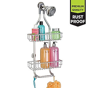 iDesign Metro Metal Hanging Shower Caddy for Shampoo, Conditioner, and Soap with Hooks for Razors, Towels, Loofahs, and More, 12" x 5" x 26.5" - Silver