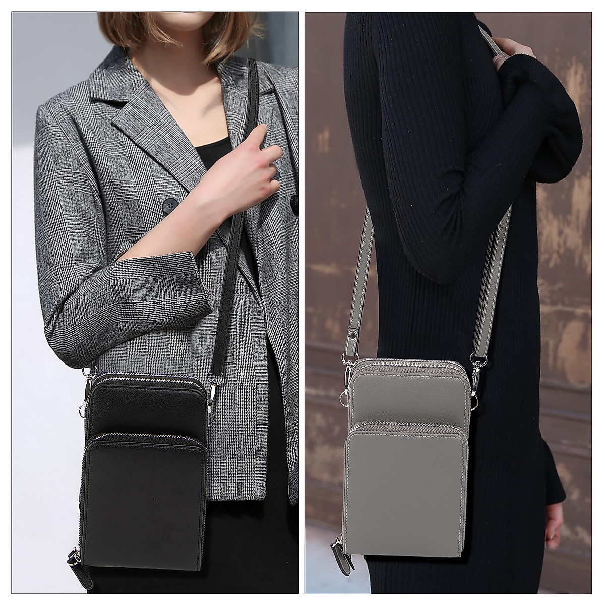 Pearl Angeli Small Crossbody Bag RFID Cellphone Wallet Purse Mini Ladies Handbag Purse with Shoulder Strap(Matte Black)