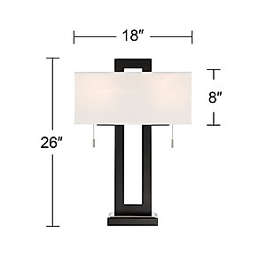 360 Lighting Neil Modern Rustic Table Lamp 26" High with USB Charging Port Black Open Metal White Fabric Rectangular Shade for Bedroom Living Room House Home Bedside Nightstand Office Family