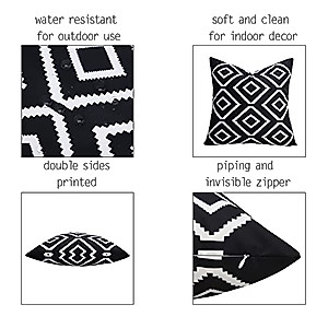 cygnus 18x18 Inch Black and White Outdoor Waterproof Pillow Covers Modern Geometry Decorative for Patio Furniture Outside Sunbrella Set of 2