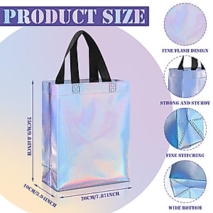 Sadnyy 48 Pack Reusable Gift Bags with Handles Iridescent Gift Bags Bulk Metallic Goodie Bag Tote Bags Wedding(Holographic)