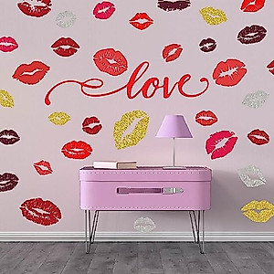 SUPERDANT Love Lips Wall Stickers 34PCS Red Silver Gold Brown Kisses Stickers Self-Adhesive Vinyl Wall Art Decals Valentine's Day Trendy for Home Living Room Girly Women's Bedroom Apartment Decor