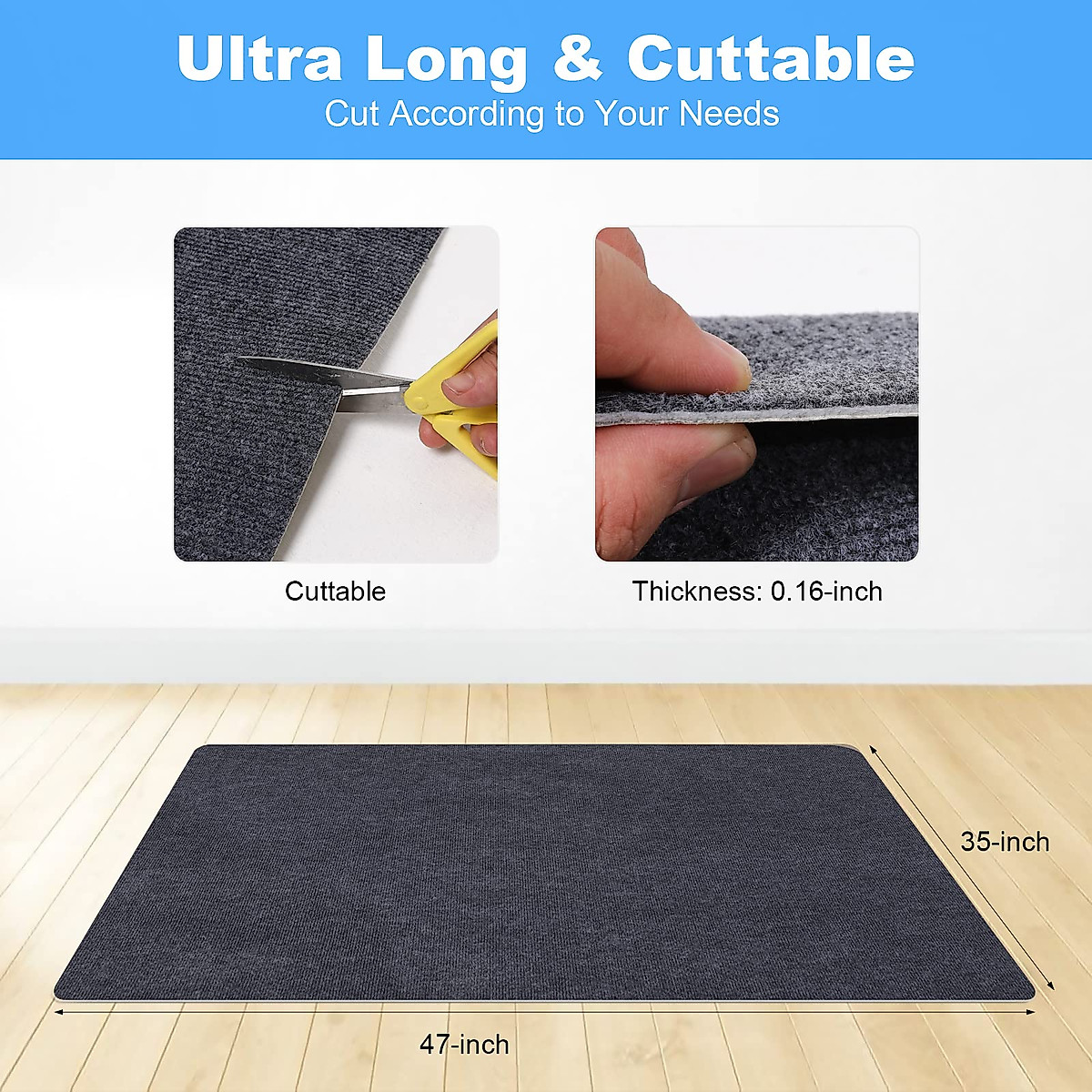 JOENIE Office Chair Mat for Hardwood & Tile Floor, 47"x35" Computer Desk Chair Floor Mat, Easy Glide Low-Pile Rug, Large Anti-Slip Multi-Purpose Floor Protector for Work, Home, Gaming (Dark Gray)