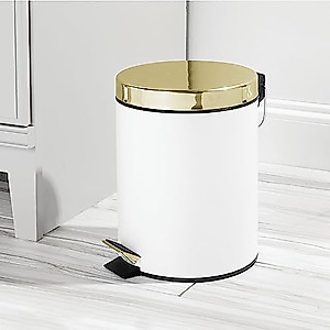 mDesign Pedal Bin — Metal Waste Bin with Pedal, Lid and Plastic Bucket Insert — Perfect for Bathroom, Kitchen, and Office — Household Rubbish Bin with Ergonomic Design — White/Gold
