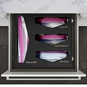 TuTzy Bamboo Bag Organizer For Kitchen Drawer, Black Ziplock Bag Organizer, Ziplock Bag Storage Organizer, Baggie Organizer, Fits Gallon Quart Snack Sandwich