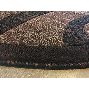 Modern Round Rug Brown & Black Americana Design 154 (5 Feet 3 Inch X 5 Feet 3 Inch Round)