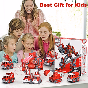 TOYABI Toys for 4-8 Year Olds 5-in-1 Fire Truck Transforming Robot Set - Take Apart Robot Firetruck STEM Toy for Boys and Girls - Ideal Christmas or Birthday Gift for Kids Ages 4 and Up