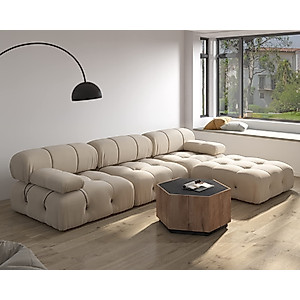 Sdorens Modern Velvet Sectional Sofa, L Shape Minimalist Modular 4-Seater Sofa with Ottomans for Living Room Office Apartment (104in/Beige)