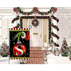 BLKWHT Christmas Monogram Letter S Garden Flag 12x18 Vertical Double Sided Winter Holiday Outside Decorations Burlap Family Last Name Initial Yard Flag
