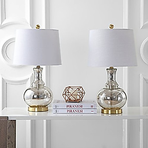 JONATHAN Y JYL1068A-SET2 Set of 2 Table Lamps Lavelle 25" Glass LED Table Lamp Contemporary Transitional Bedside Desk Nightstand Lamp for Bedroom Living Room Office College Bookcase, Mercury Silver