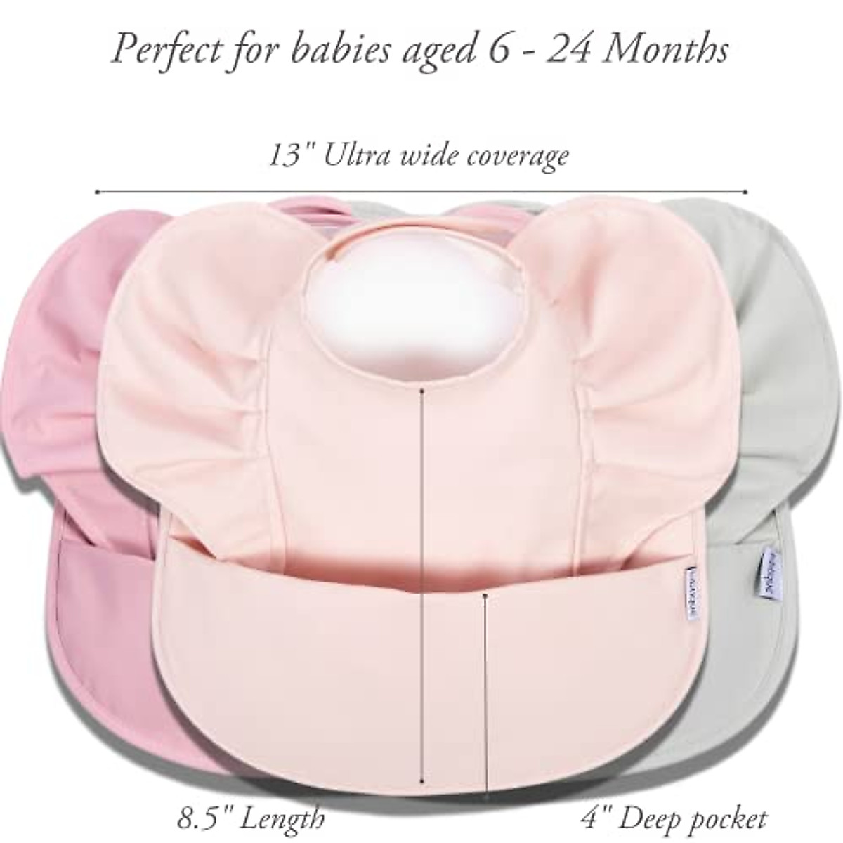 Bibtique Ruffle Smock Bibs For Babies 6-24 Months - Waterproof Food Catcher Bibs With Pocket - Mess Proof Baby Eating Bibs