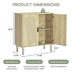 Tatub 2 Pcs Accent Storage Cabinets with Rattan Doors,Kitchen Sideboard Buffet Storage Cabinet,Console Cabinet,Natural