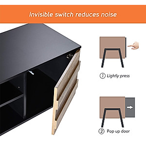 WAMPAT Modern TV Stand 65 inch TV Table, Mid-Century Wood TV Console Entertainment Center for 55 inch TV with 6 Storage Cabinets, Media Console for Living Room Bedroom, 60‘’ Black/Brown