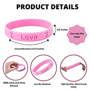 Breast Cancer Awareness Pink Silicone Bracelet - Pink Cancer Survivor Bracelet - Pink Rubber Wristband for Cancer Awareness